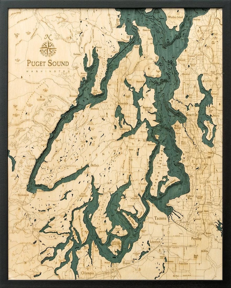 Puget Sound Wood Carved Map - Etsy