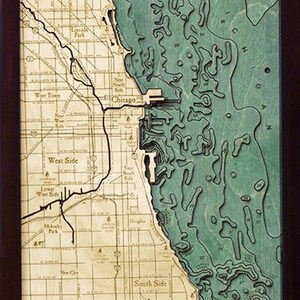 Chicago Wood Carved Map Dark Frame - Etsy