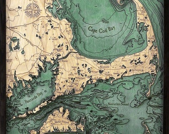 Cape Cod Wood Carved Map Grey Frame | Etsy
