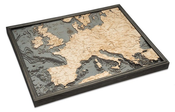 Western Europe Wood Carved Map Grey Frame | Etsy