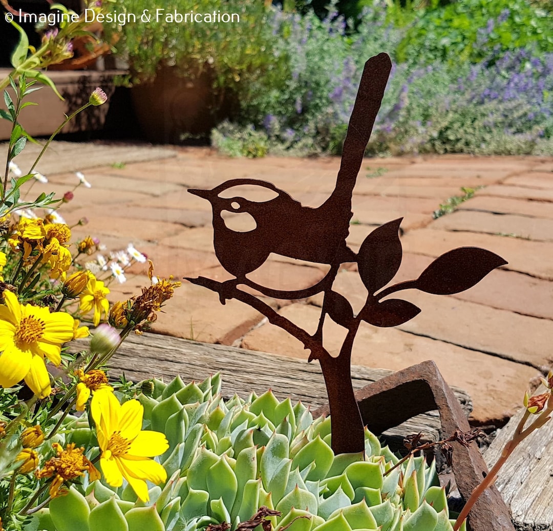 Corten Steel Fairy Wren Garden Ornament: Rusty Metal Bird Decoration - Etsy