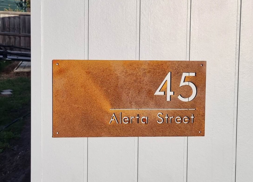 Custom Corten Steel (rusty) Property Address Sign (medium), Business ...