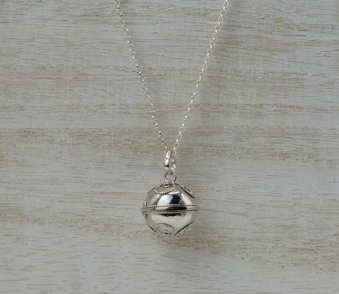 Harmony Ball Sterling Silver Necklace Round Rolo Chain, 18mm Harmony ...