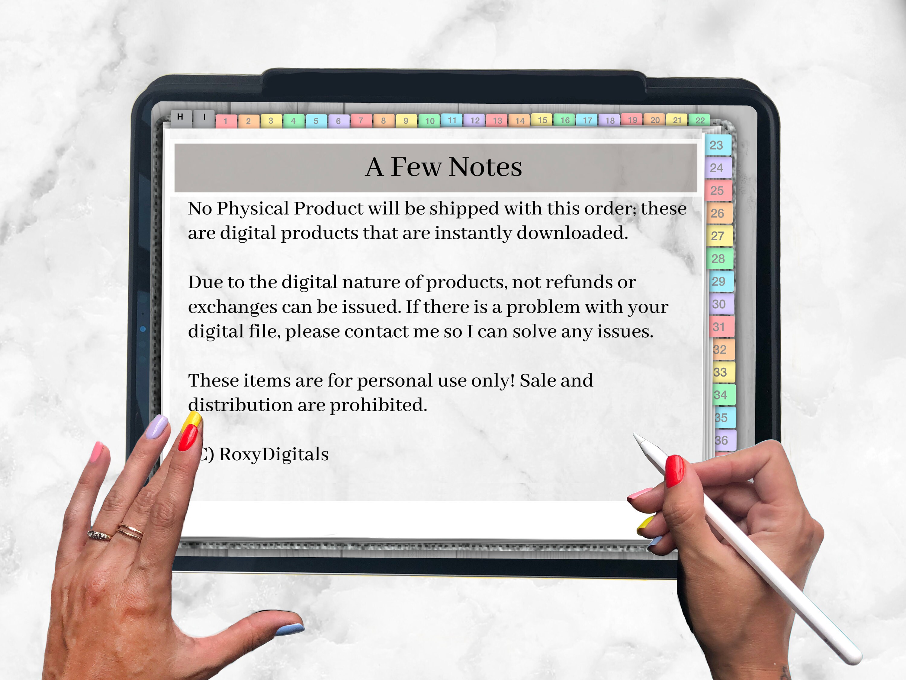 Landscape Digital Notebook Lovely Glitter Tabbed Journal for | Etsy