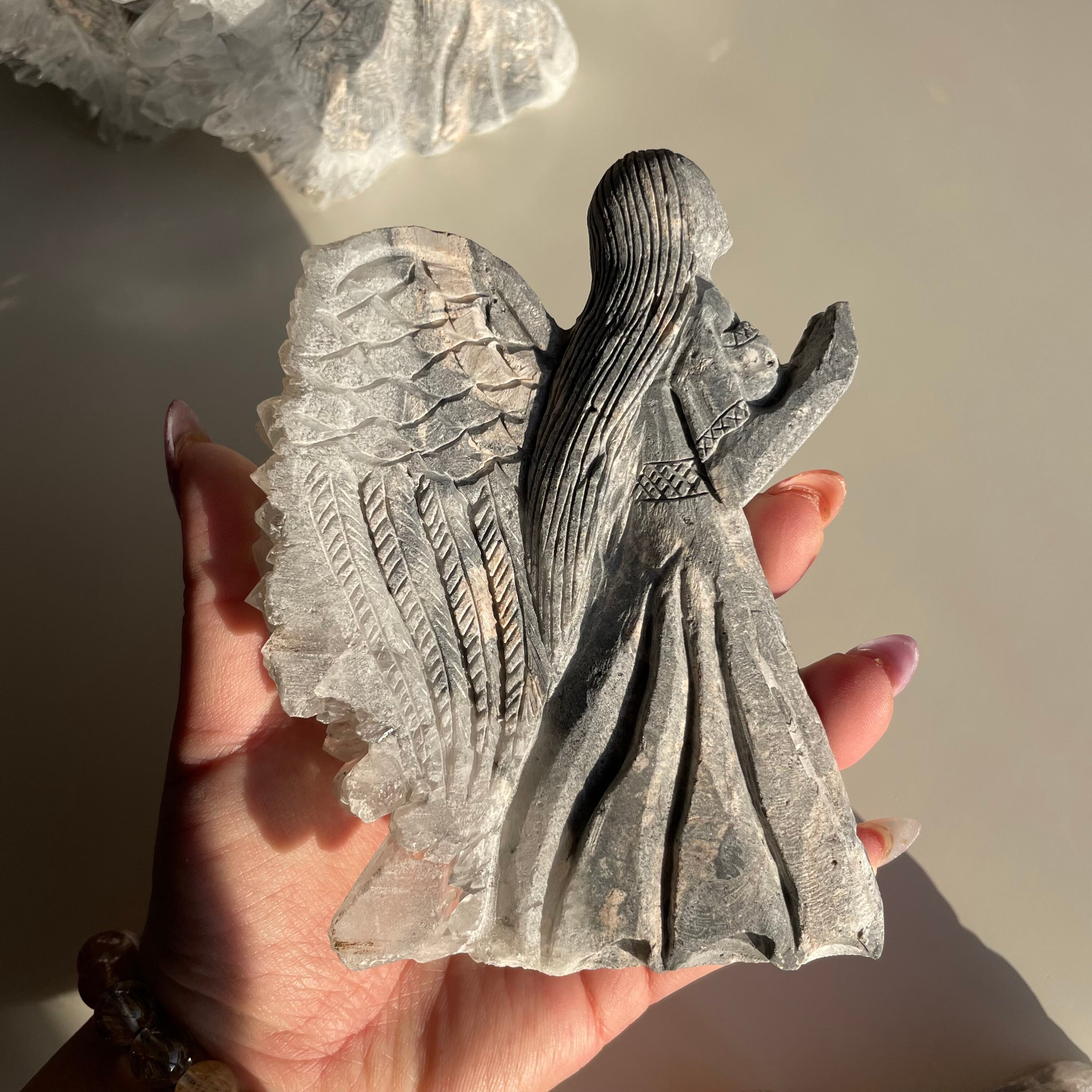 Angel quartz crystal sculpture hand carving natural crystal ornament ...