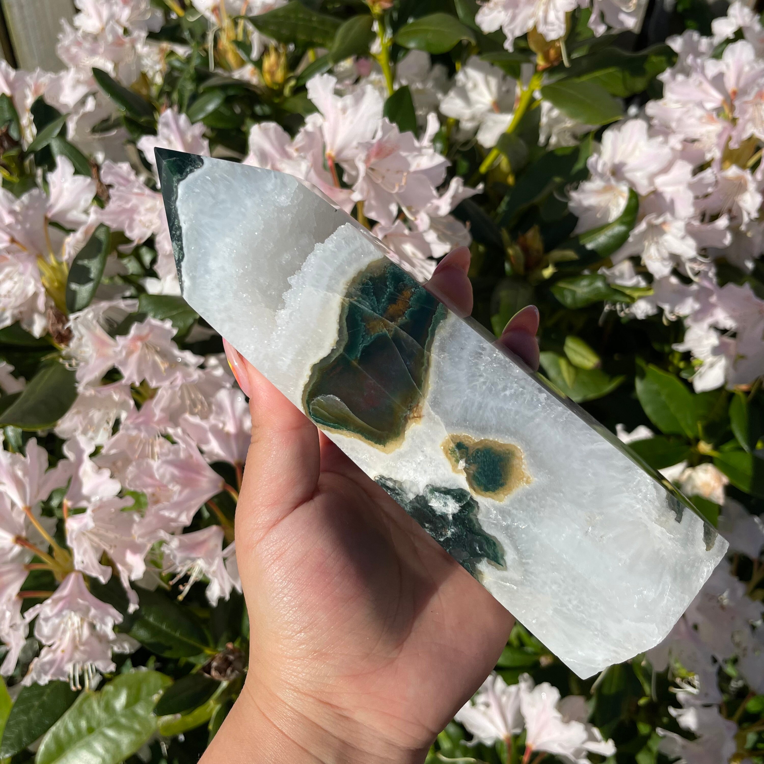 Moss agate crystal tower | moss agate home decoration | moss agate ...