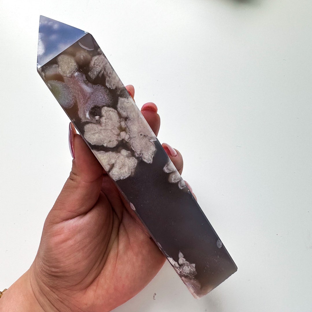 Black Flower Agate Crystal Tower (NT) |flower Agate Home Decoration ...