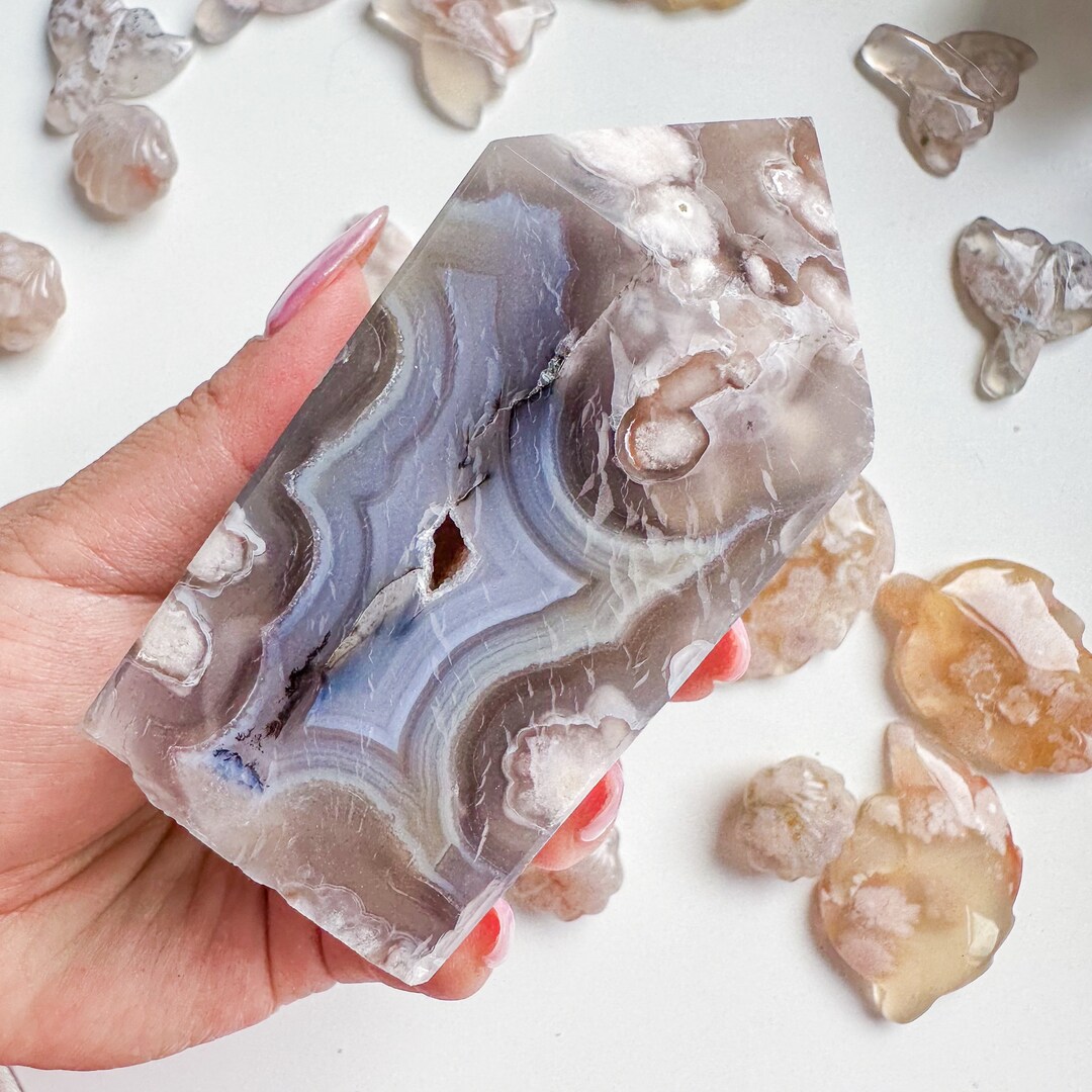 Black Flower Agate Chunky Crystal Tower S flower Agate Home Decoration ...