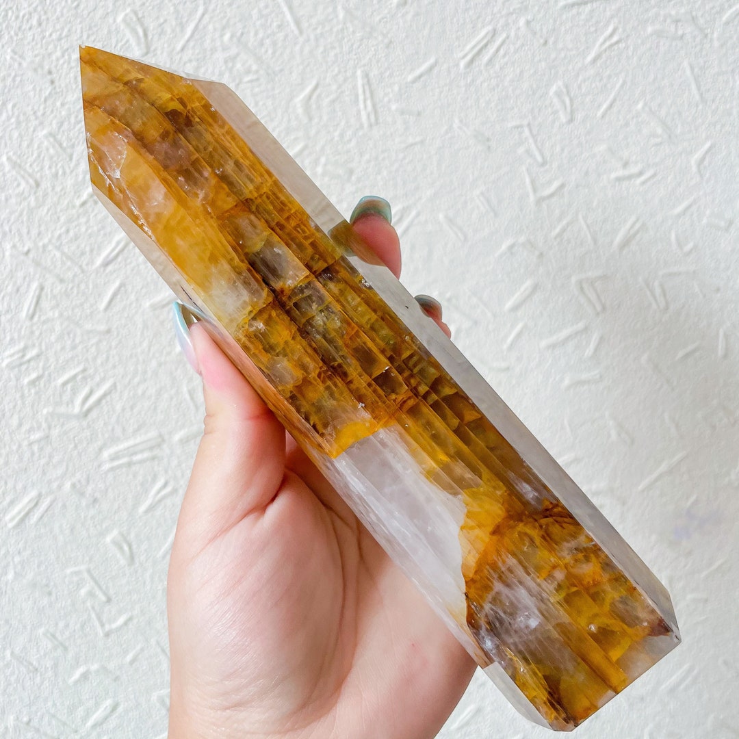 Golden Healer Quartz Large Tower Point Healing Crystal Home Decoration ...