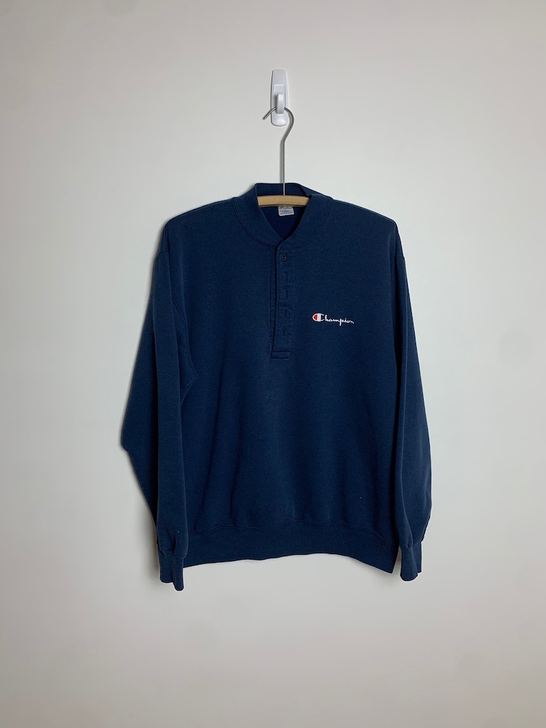 1980s Champion Half Button Logo Sweatshirt - Etsy
