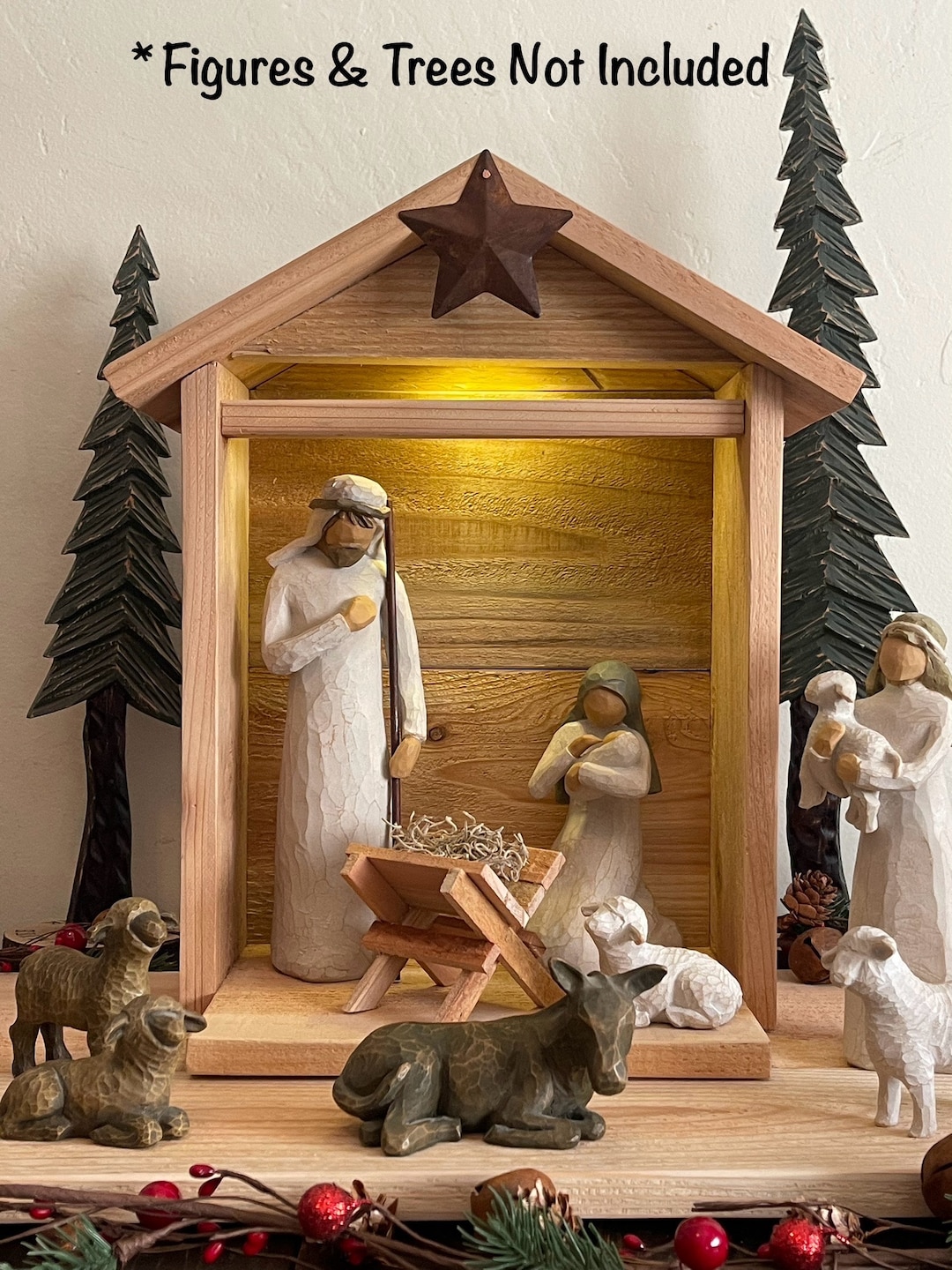 Handmade Rustic Wood Stable or Crèche and Manger for Willow Tree ...