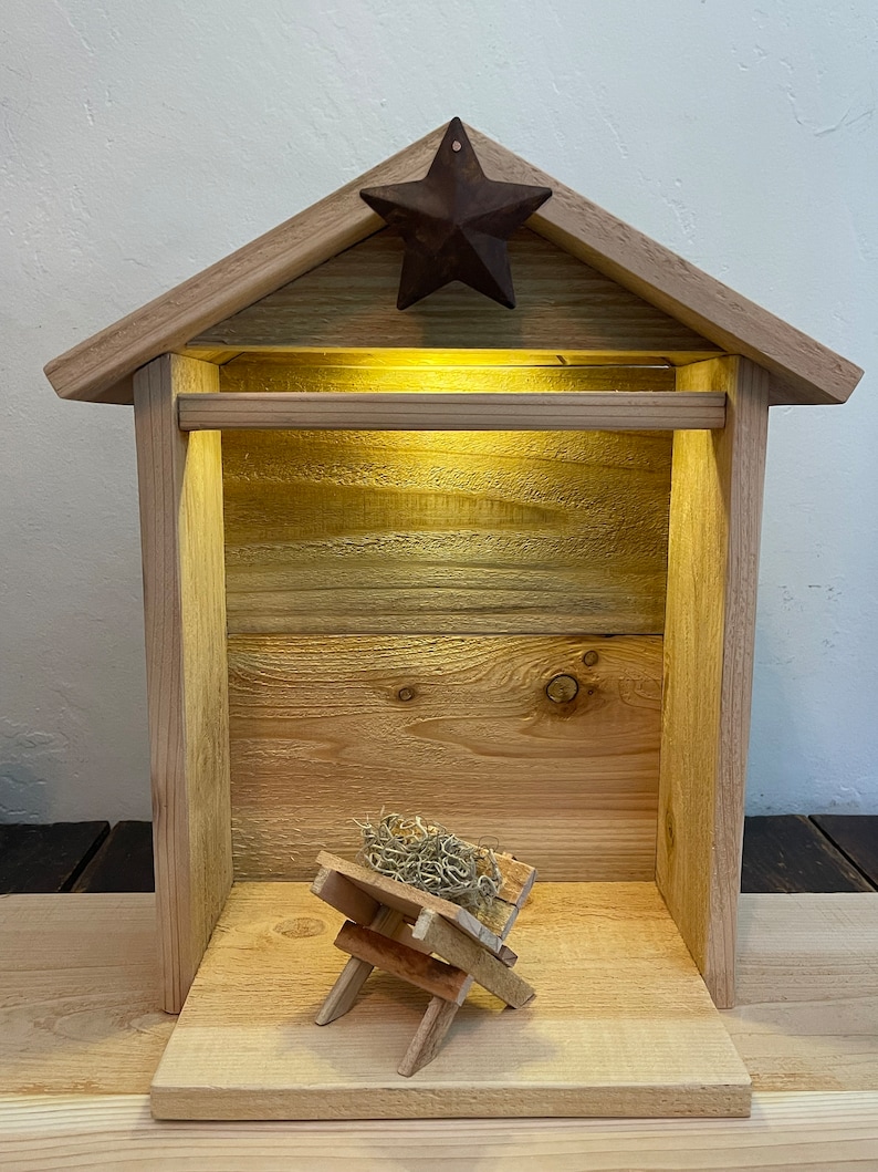 Handmade Rustic Wood Stable or Crèche and Manger for Willow Tree ...