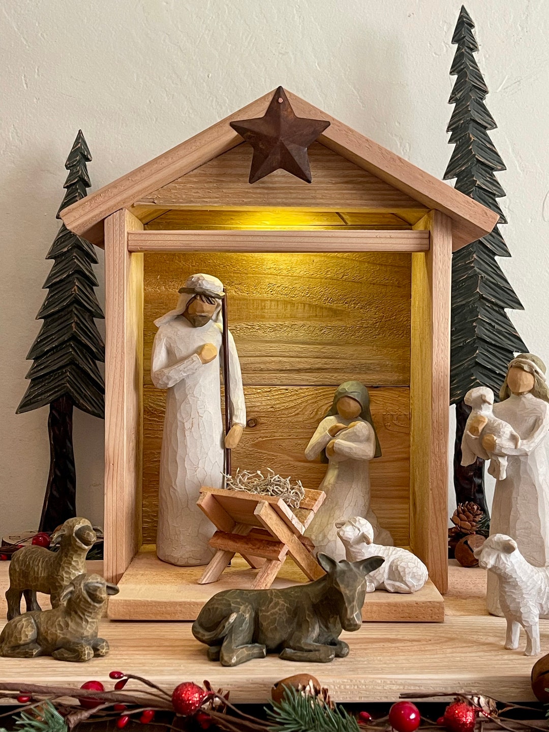 Handmade Rustic Wood Stable or Crèche and Manger for Willow Tree ...