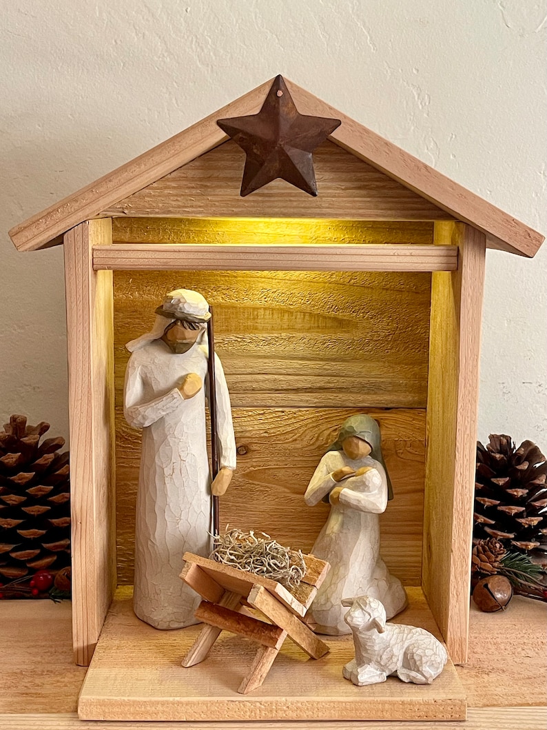 Handmade Rustic Wood Stable or Crèche and Manger for Willow Tree ...