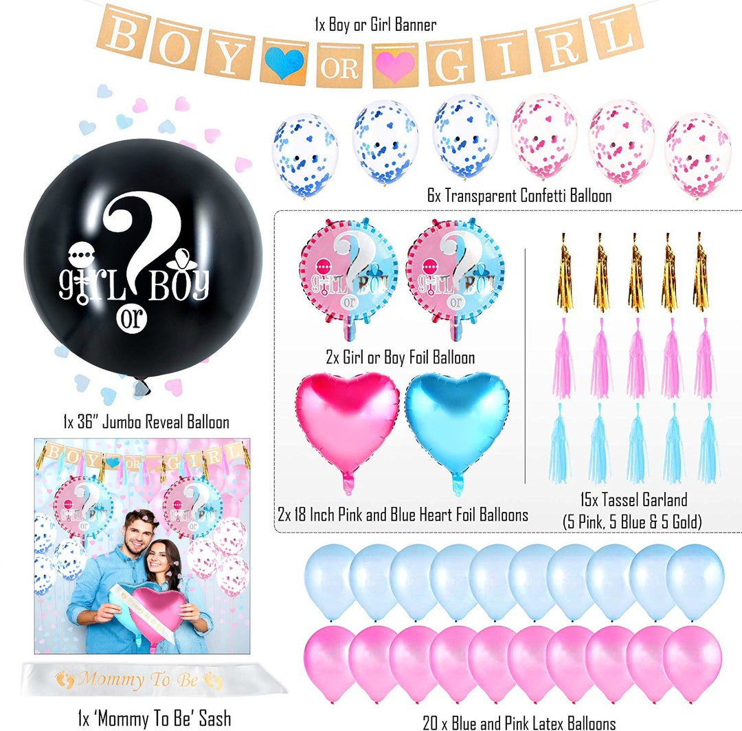 Gender Reveal Party Decorations Kit Backdrop, Accessories Pink and Blue ...