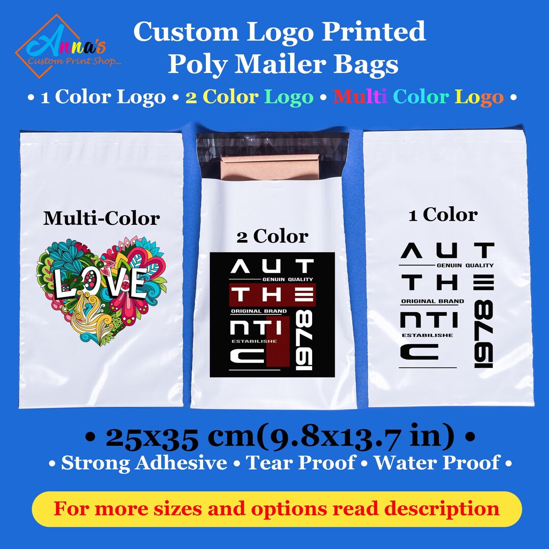 Custom Black or White Poly Mailers With 1 Color or 2 Color Logo, Custom ...