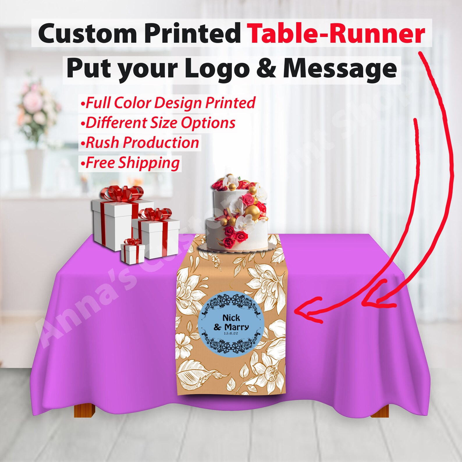 Custom Horizontal Table Runner Personalized With Message and - Etsy