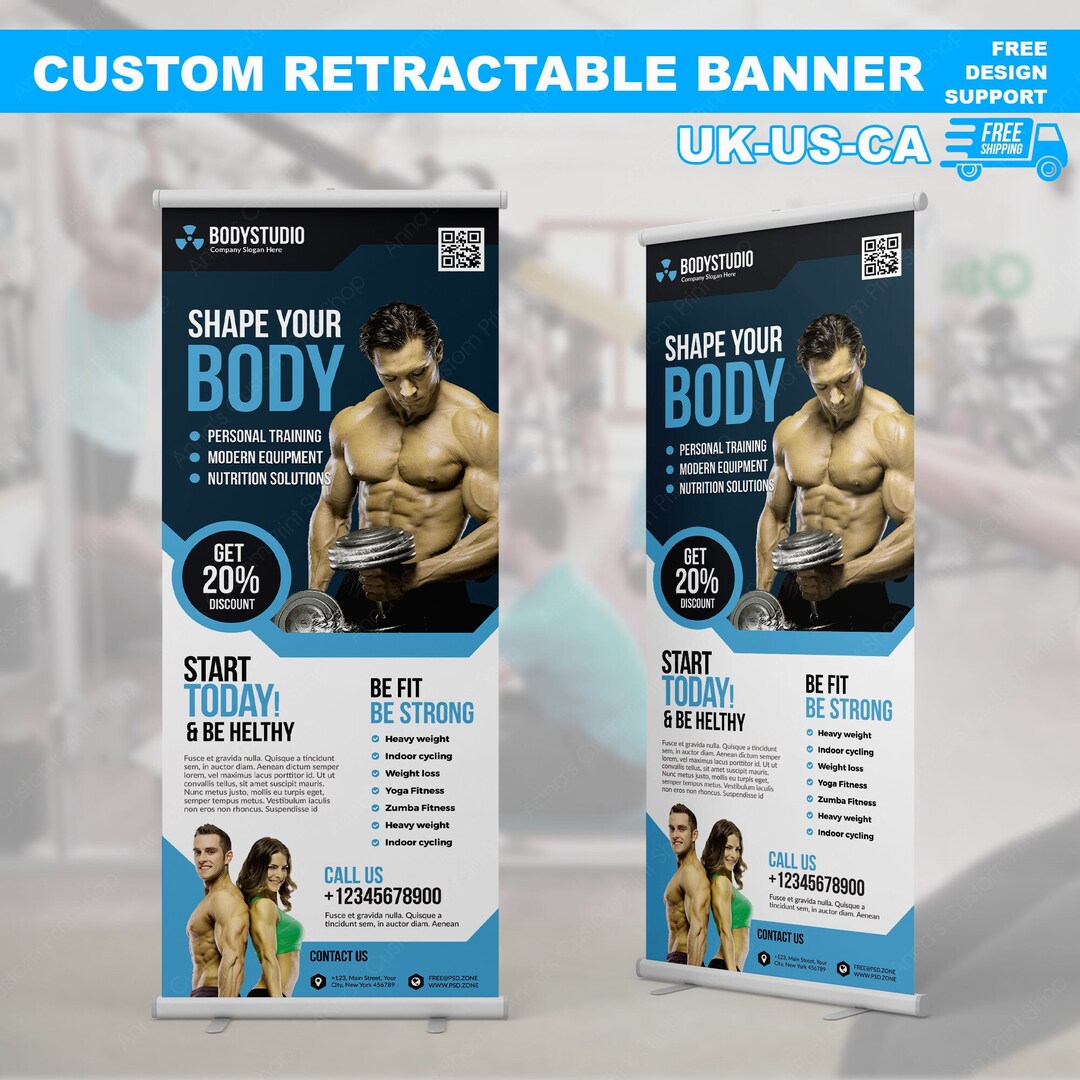 Retractable Banner, Gym Brand Banner, Roll up Banner, Stand Roll up ...