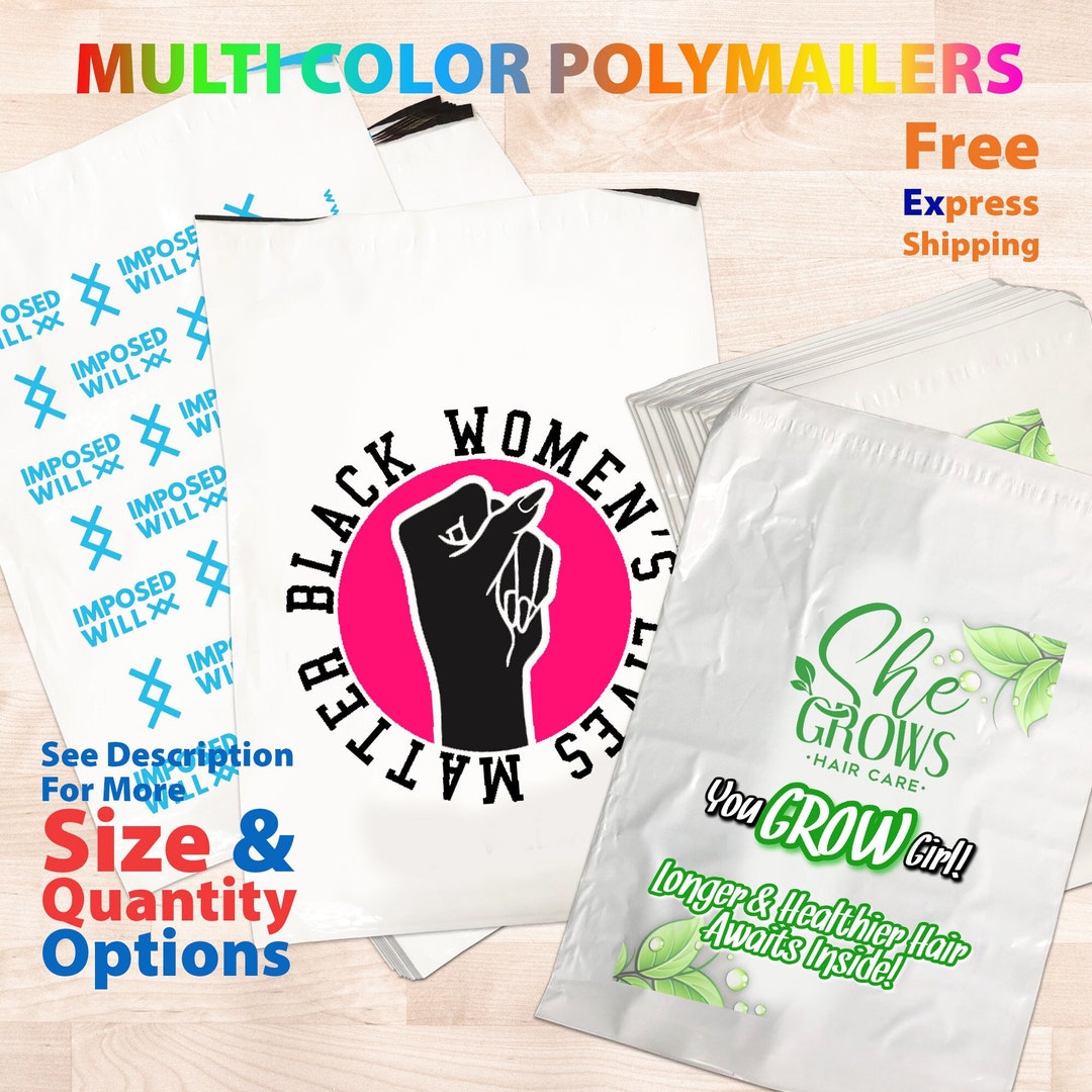 50-1000 Pcs Custom Polymailers With Multicolor Text and Logo ...