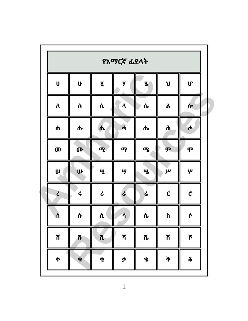 Amharic Alphabets Chart - Etsy