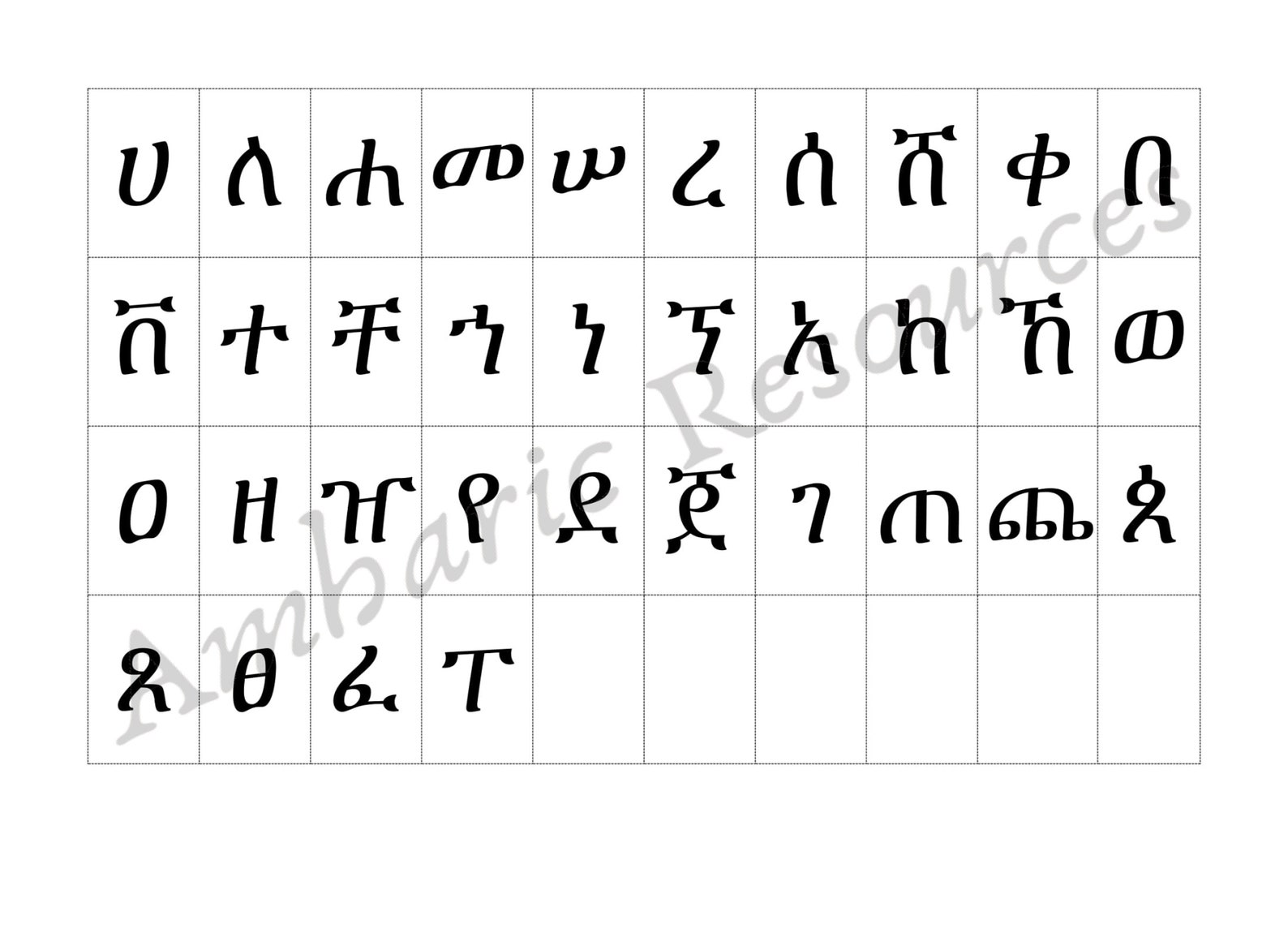 Printable Amharic/ge'ez Alphabet Poster, First Letters (digital ...