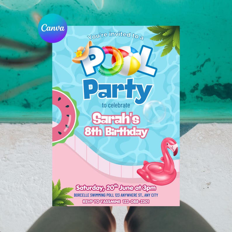 Retro Pool Party Invitation: Girls Birthday Splash, Summer Vibes (canva ...