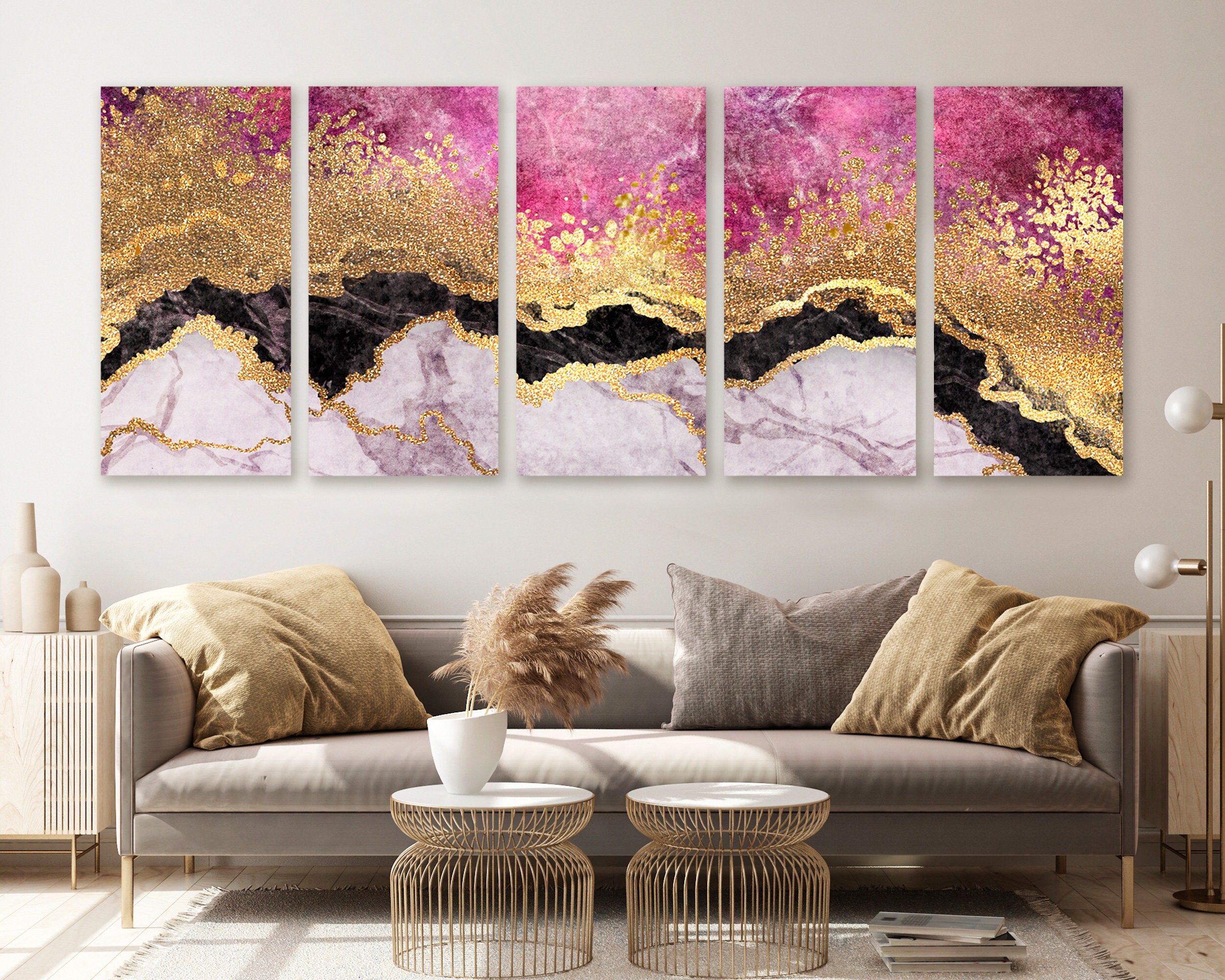 Rosa Marmor Zimmer HD Drucke Leinwand Poster Home Decor Gold | Etsy