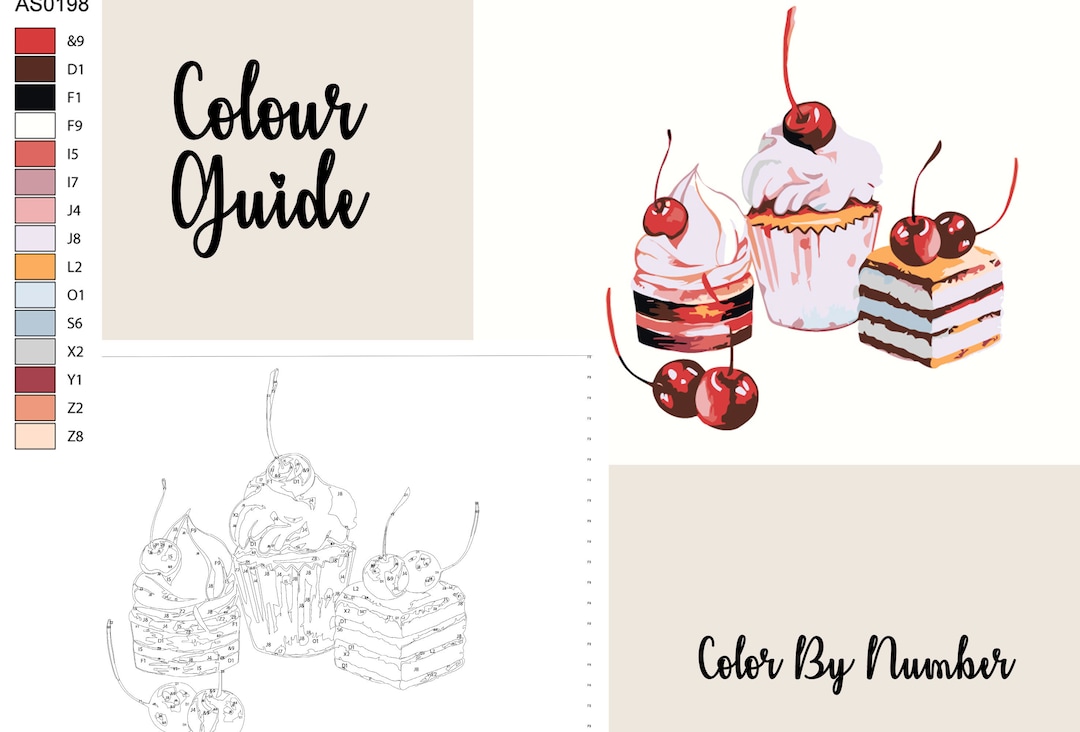 Cake Art Color by Number Kit Printable Sweets Color by Number Dessert ...