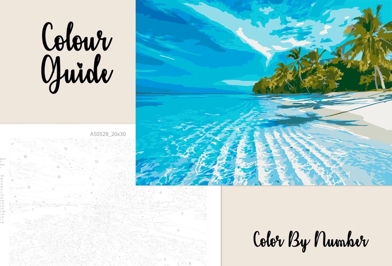 Ocean Art Color by Number Kit Printable Beach Color by Number - Etsy