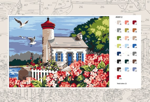 Beach House Art Color by Number Kit Printable Seagulls Color - Etsy