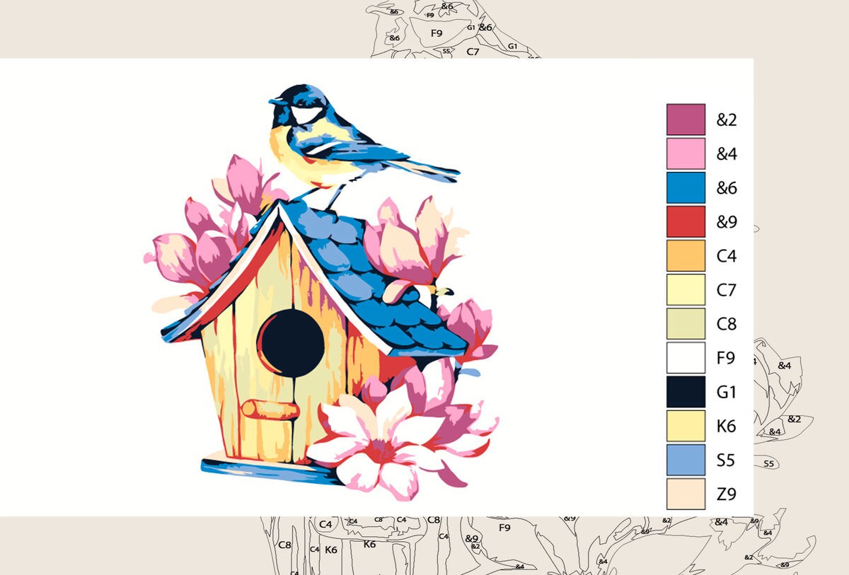 Birdhouse Painting by Number Printable Color by Numbers Kit Floral ...
