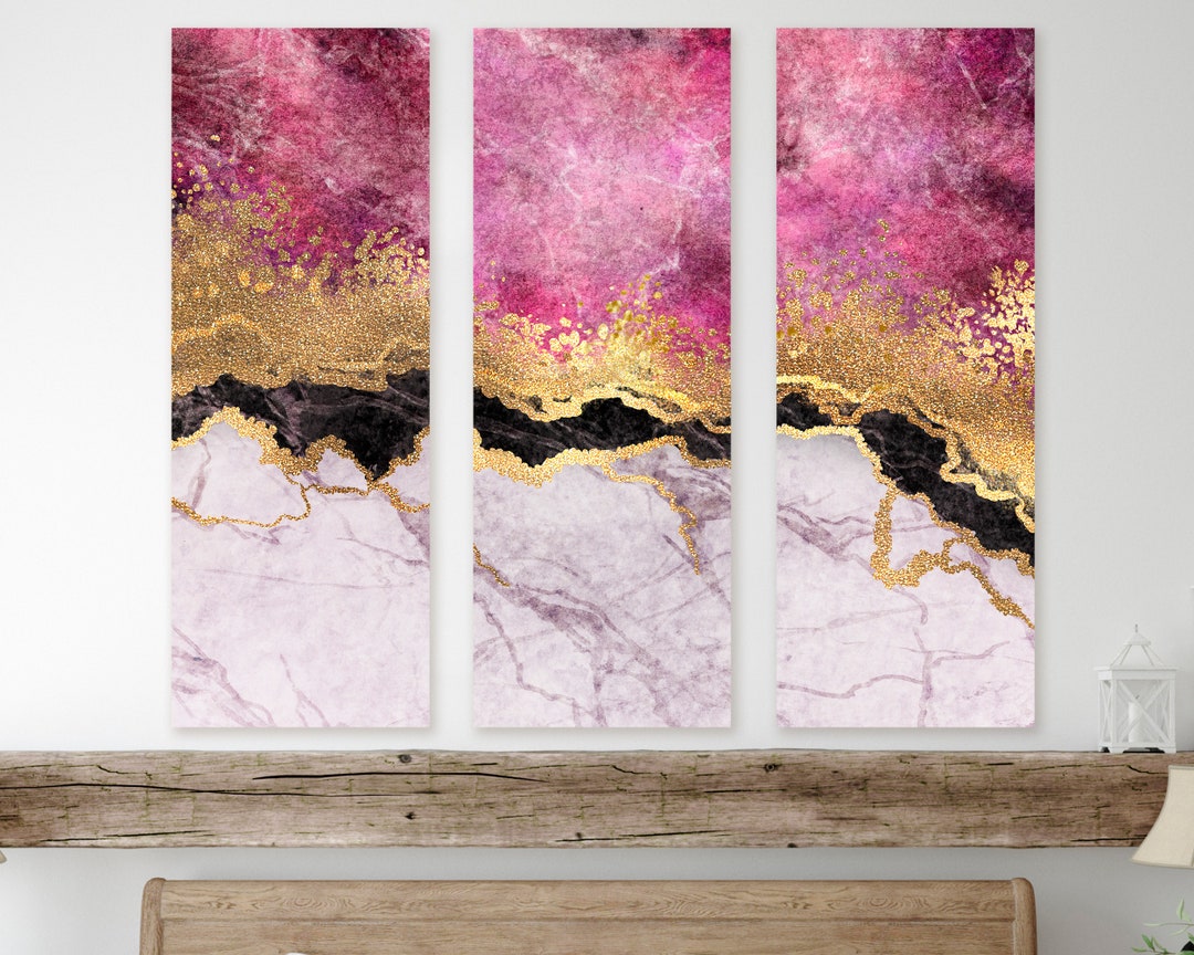 Pink Marble Room HD Prints Canvas Posters Home Decor Gold Paint Wall ...