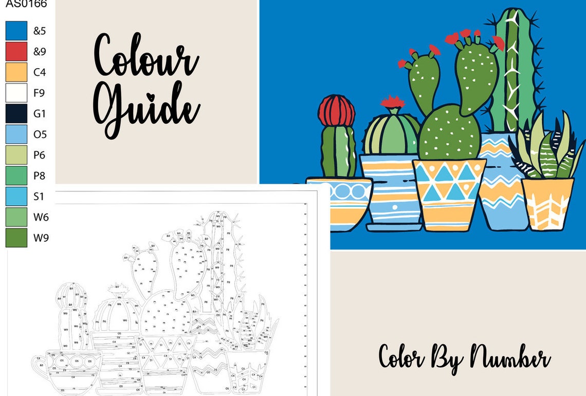 Cactus Blossom Painting By Numbers Cactus Coloring Page | Etsy