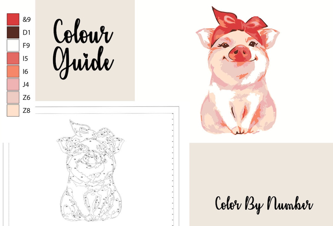 Cute Pig Coloring by Numbers Pig Painting by Numbers Printable Coloring ...