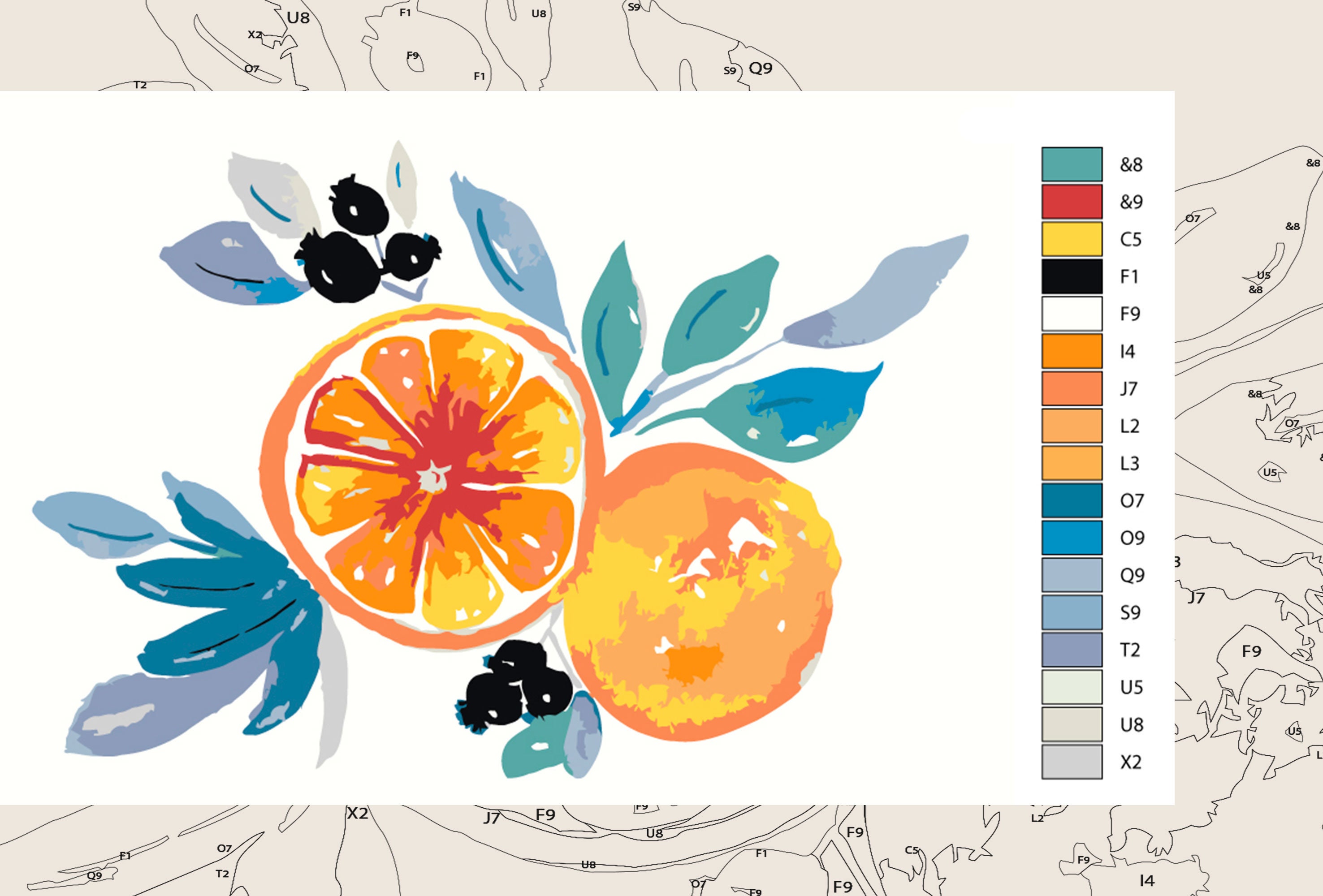 Orange Art Color by Number Kit Printable Tangerine Color by Number ...