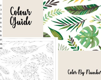 Tropical Palm Leaves Color by Number Kit Printable Exotic - Etsy