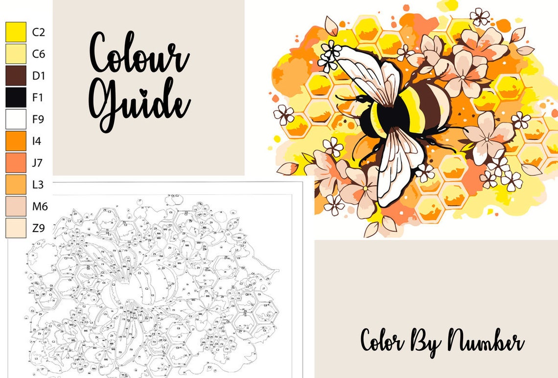 Bee on Flowers Painting by Numbers Color by Numbers Kit Floral - Etsy