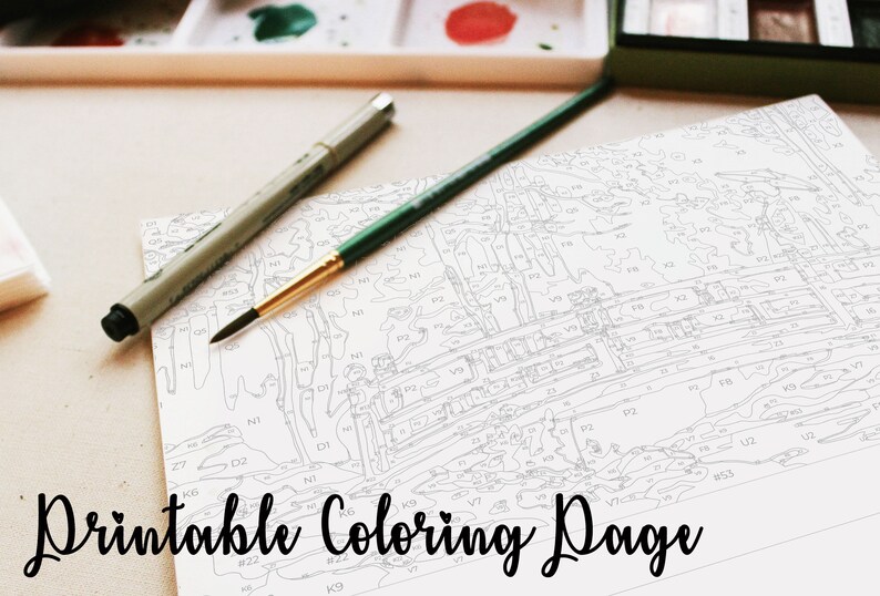 Forest Printable Coloring Page Printable Color by Numbers Adult Craft ...