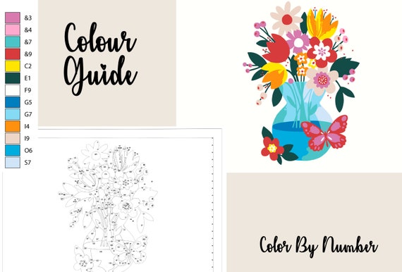 Flowers Color by Number Kit Butterflies Printable Color by | Etsy