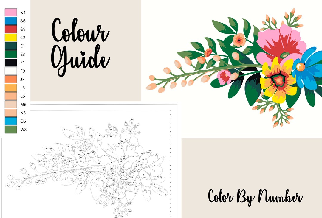Flowers Color by Number Kit Printable Color by Number Nature Art ...