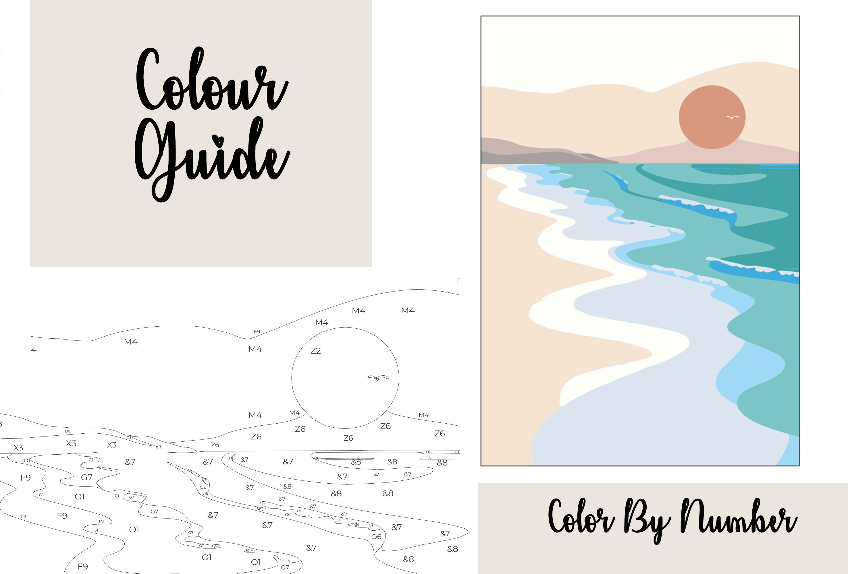 Ocean Art Color by Number Kit Printable Beach Color by Number - Etsy