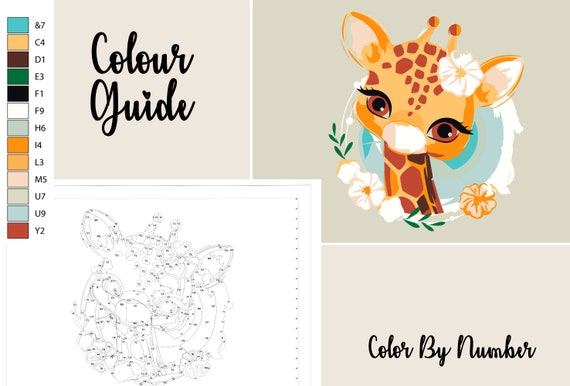 Giraffe Art Color by Number Kit Cute Animal Printable Color by | Etsy