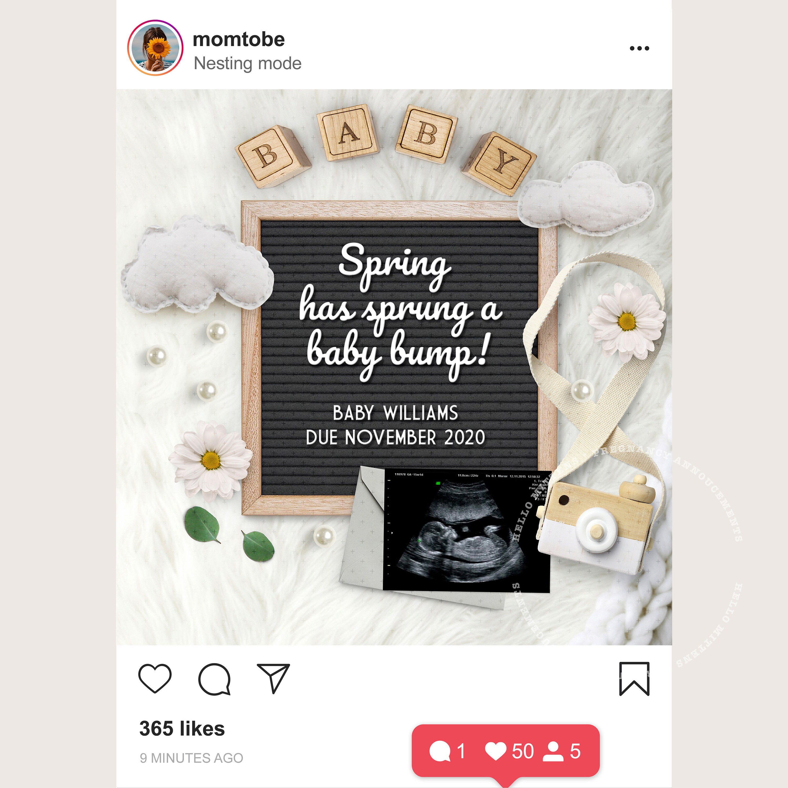 SPRING Baby Pregnancy Announcement Digital Personalized BABY | Etsy