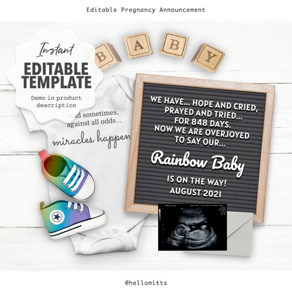 Editable Digital Pregnancy Announcement RAINBOW IVF Baby Etsy Editable Digital Pregnancy Announcement RAINBOW IVF Baby Etsy
