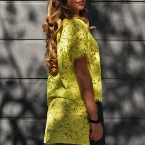 Women's Two Piece Set/yellow Suit/two Piece Outfit/lace Top and Shorts ...