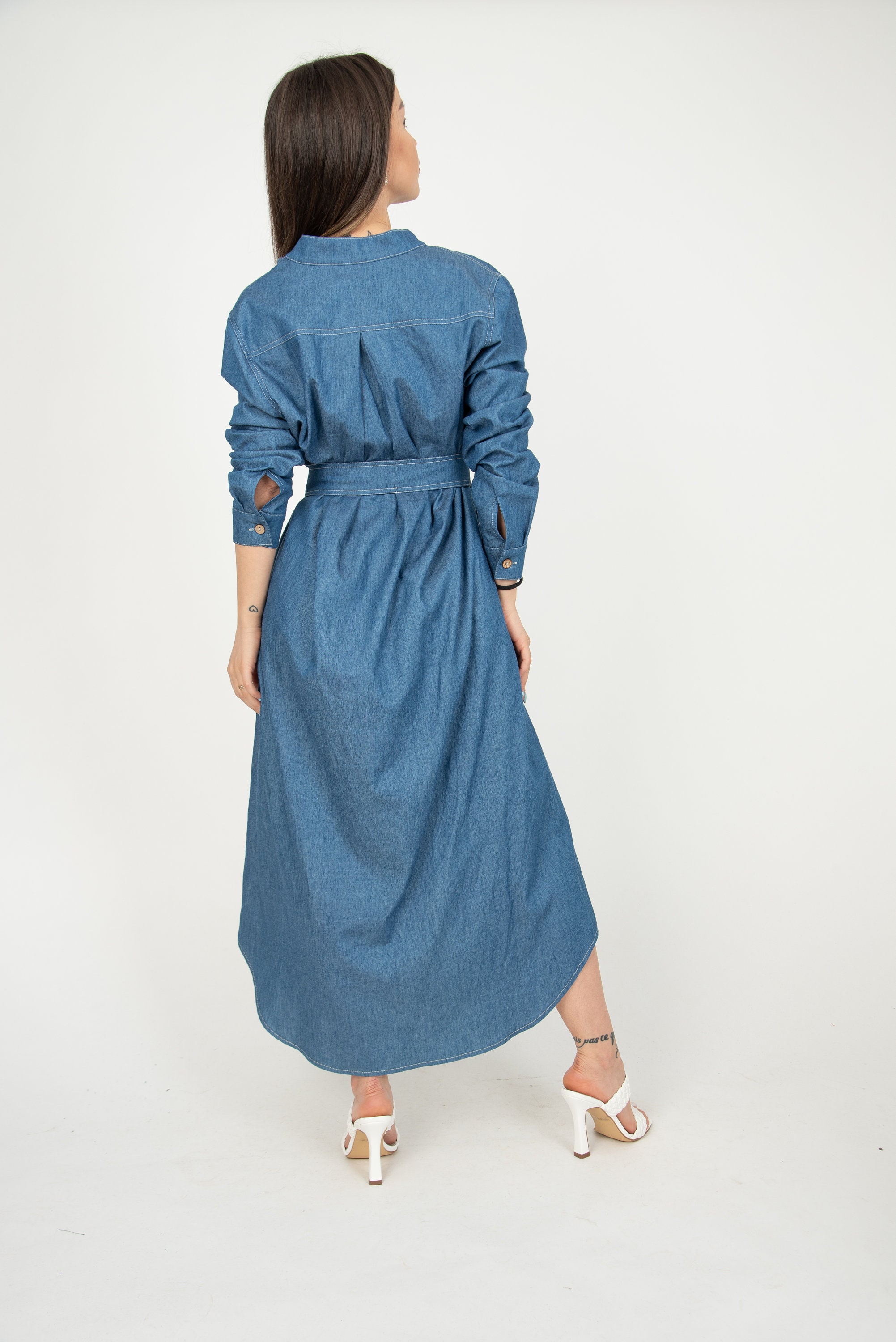 Women's Denim Dress/Denim Dress Shirt/Blue Maxi | Etsy