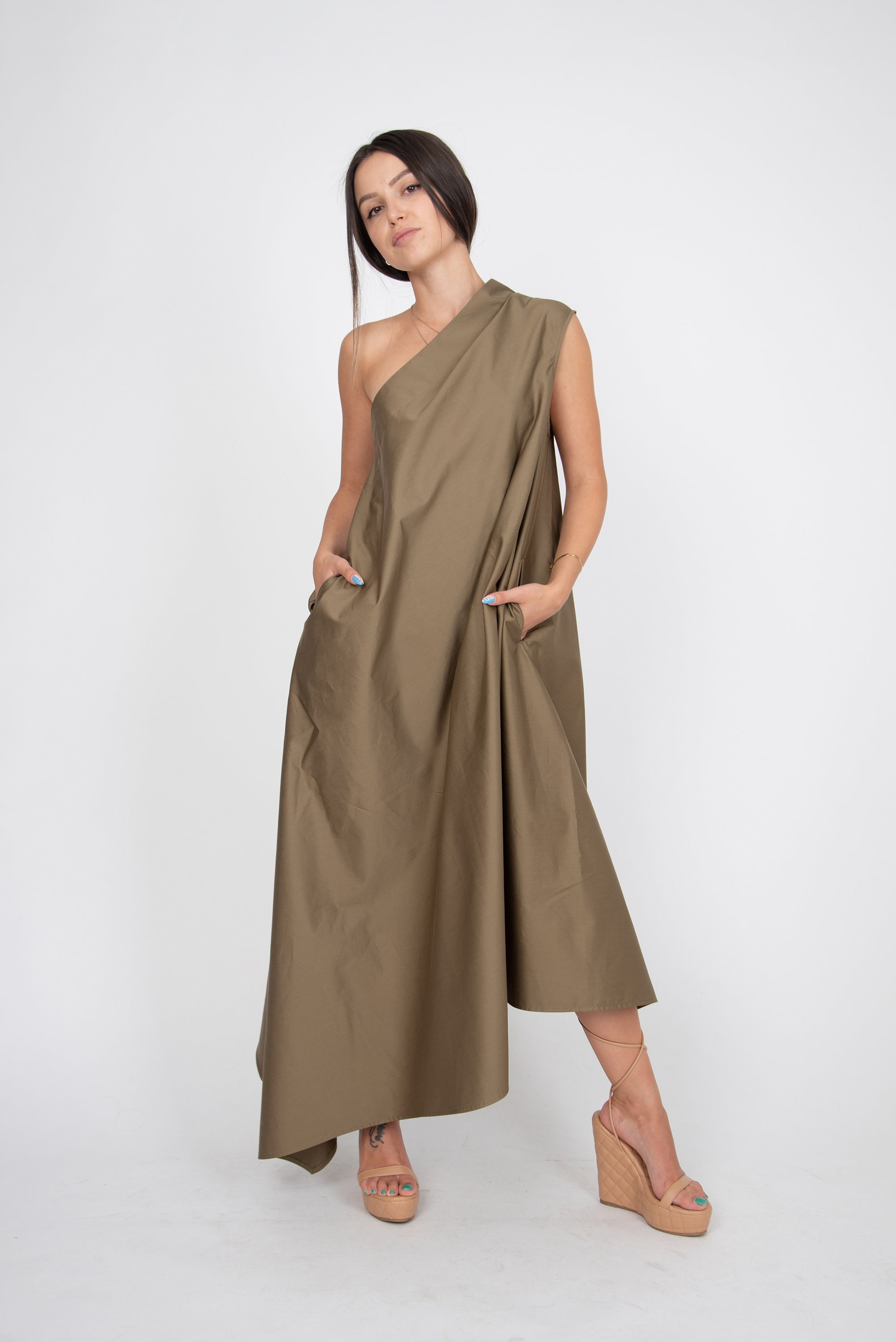 One Shoulder Dress/asymmetrical Long Dress/kaftan Maxi Dress ...