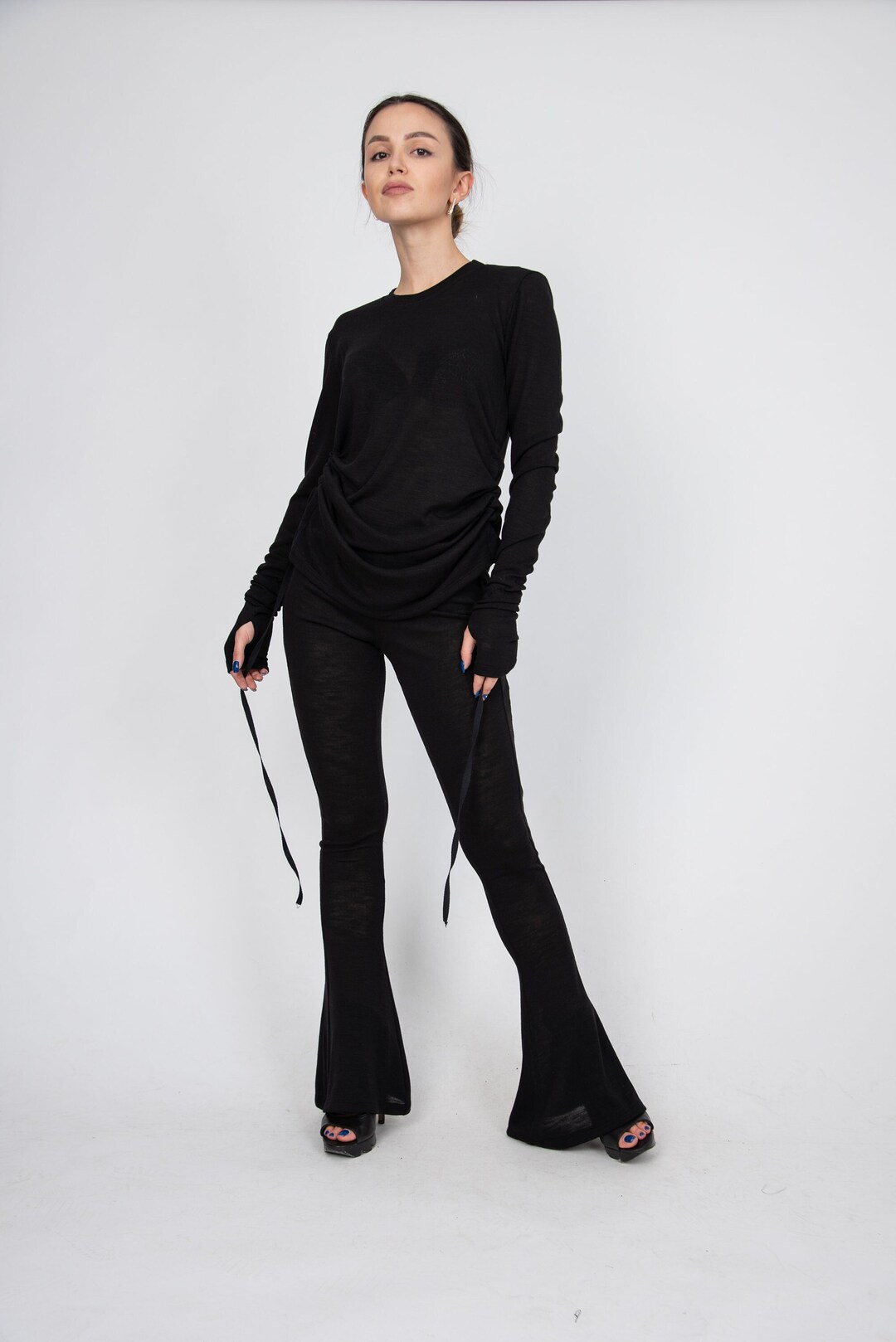 Bell Bottom Pants Set/Black Sweat Set/Two Piece Set Women/Knitted Suit ...
