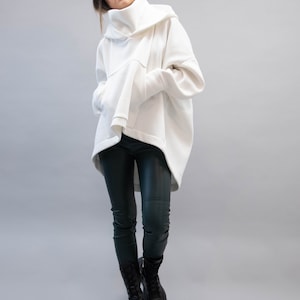 White Cowl Neck Sweatshirt/asymmetrical Hem Top/oversized Loose Sweater ...