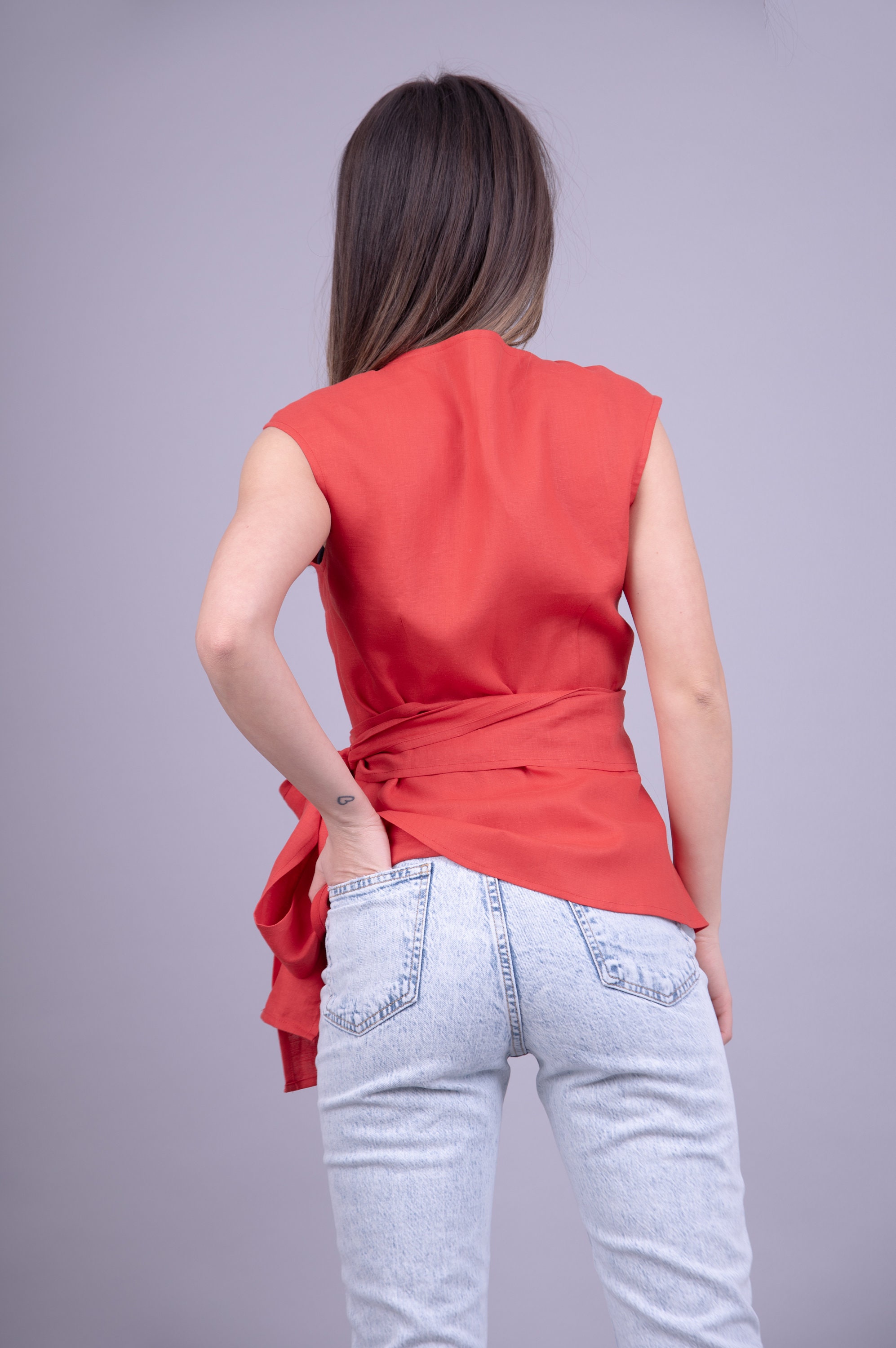 Wrap Linen Top/belted Linen Top/red Linen Tank Top/tie Waist | Etsy